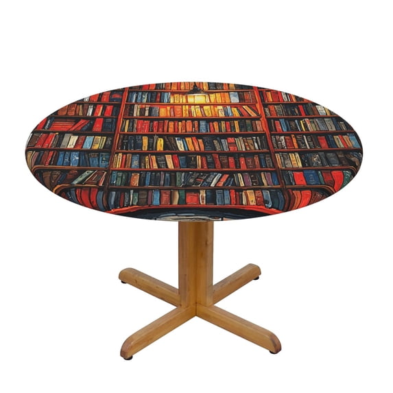 Bookshelf Library Patterns Art Fitted Round Tablecloth 120cm with ...