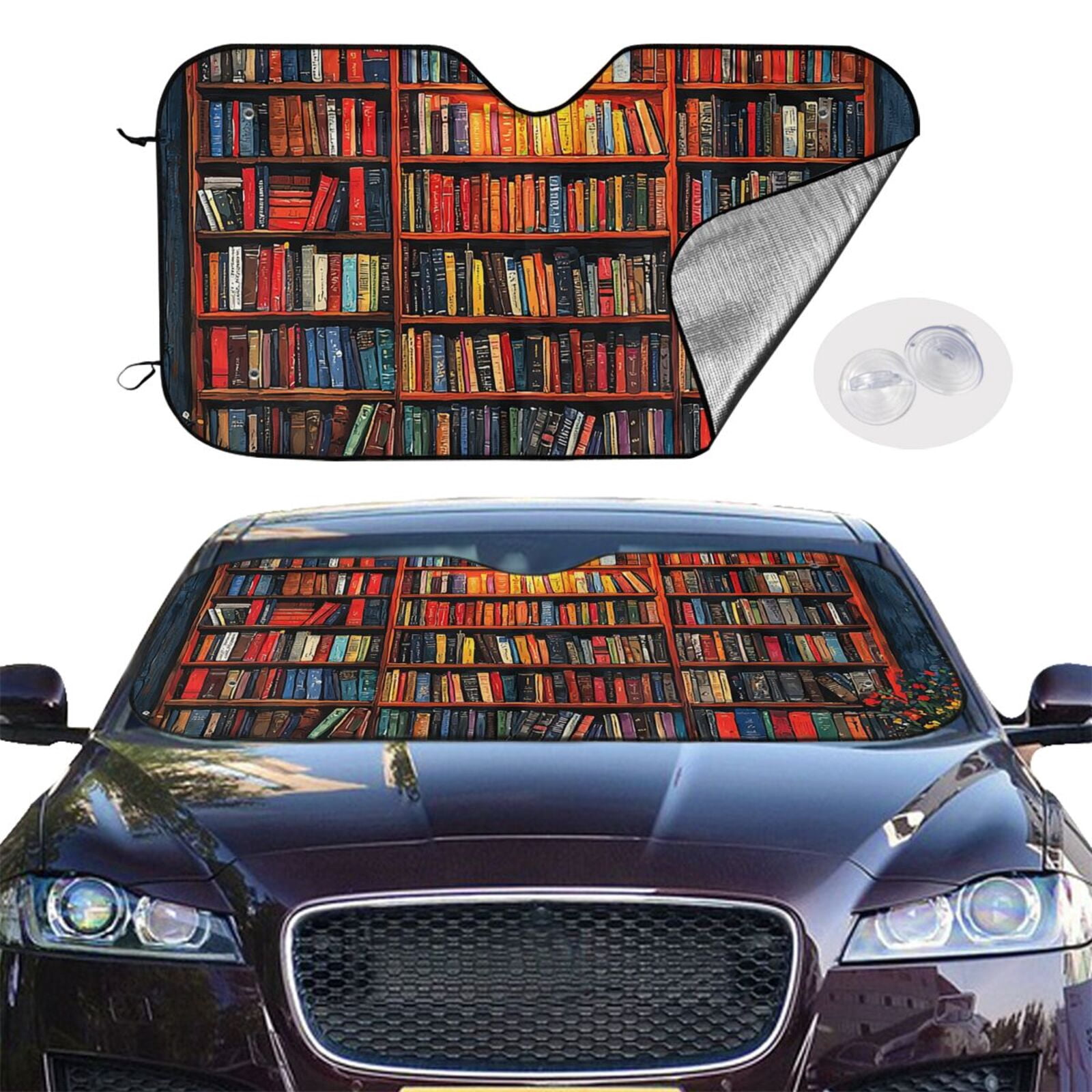 Bookshelf Library Patterns Art Windshield Sunshade Sun Shade Front ...