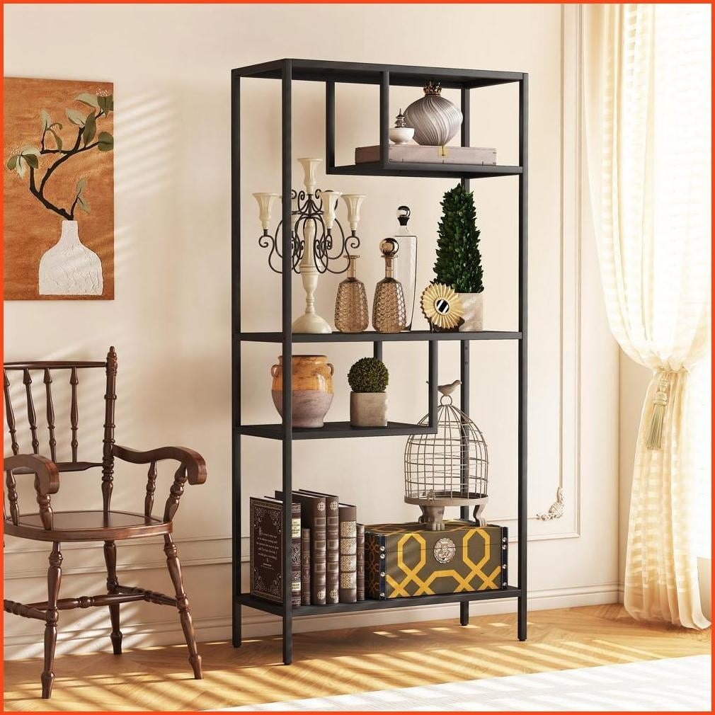 Bookshelf, Modern 4-Compartment Freestanding Storage Shelf with Metal ...