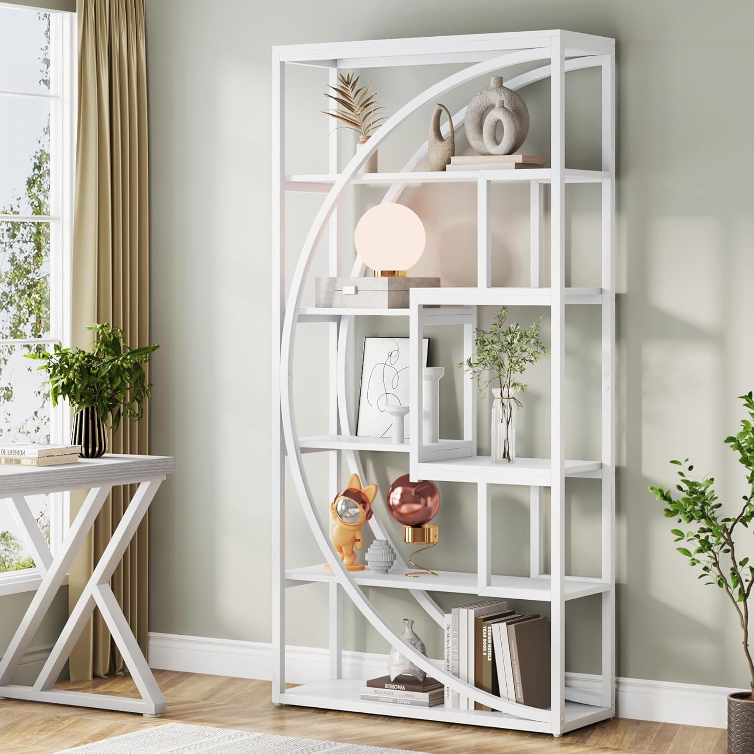 Bookshelf, Modern 5-Tier Etagere Bookcase, 70.8 inch Tall Bookshelf ...