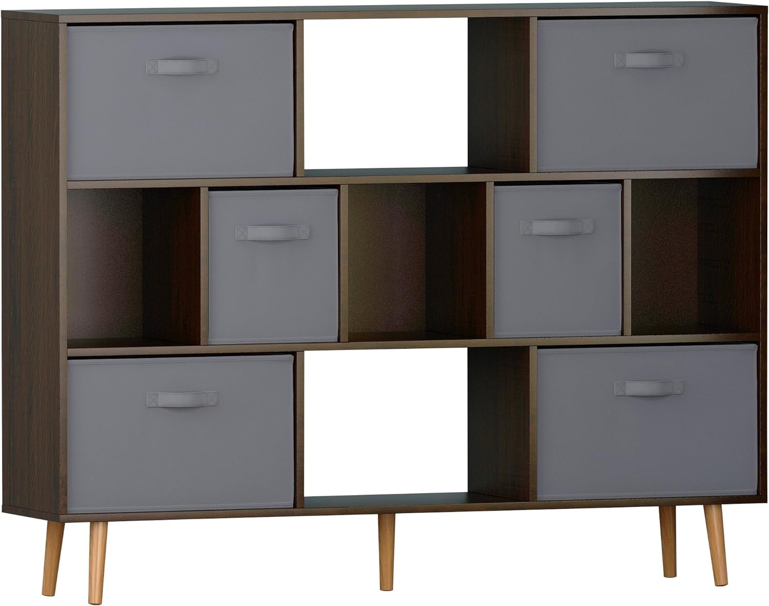 Bookshelf with Non-Woven Drawers Open Style Bookcase Cabinet with ...