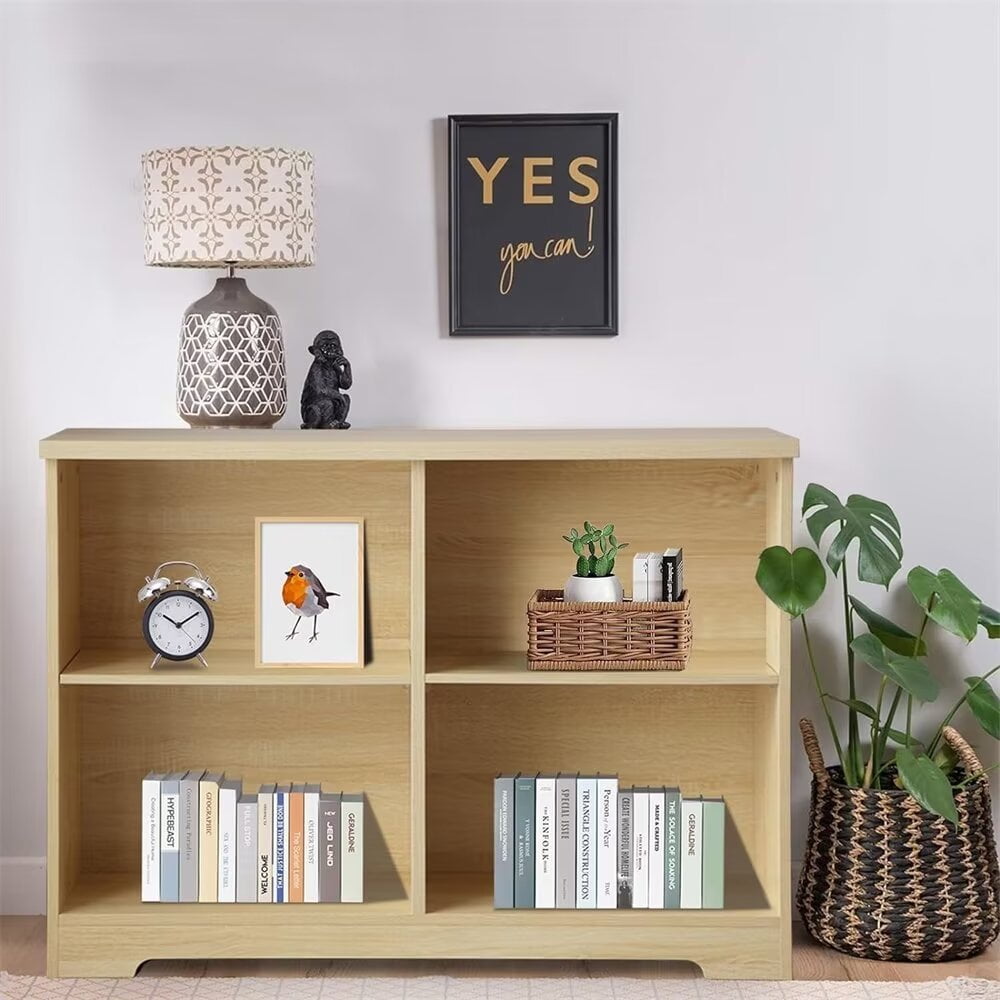 Bookshelf with Open Adjustable Shelves, 2-Layer Bookcase 4-Bucket ...