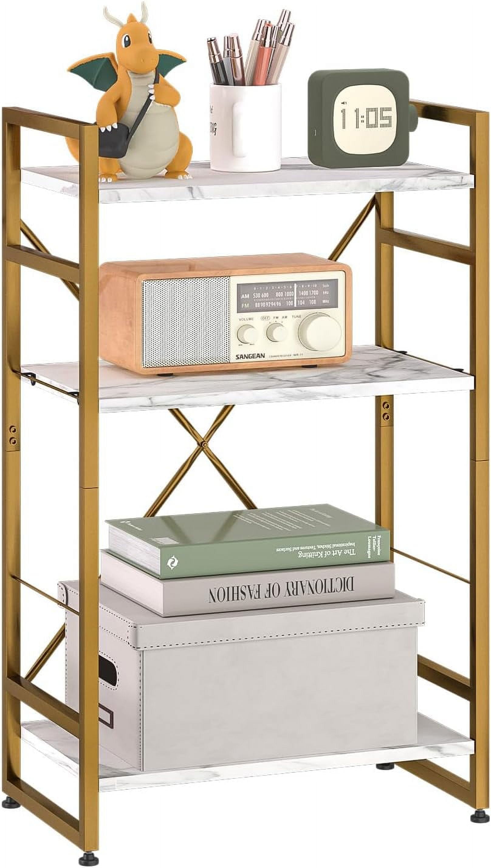 Bookshelf Organizer,3 Tiers Adjustable White Faux Marble Small Bookcase ...