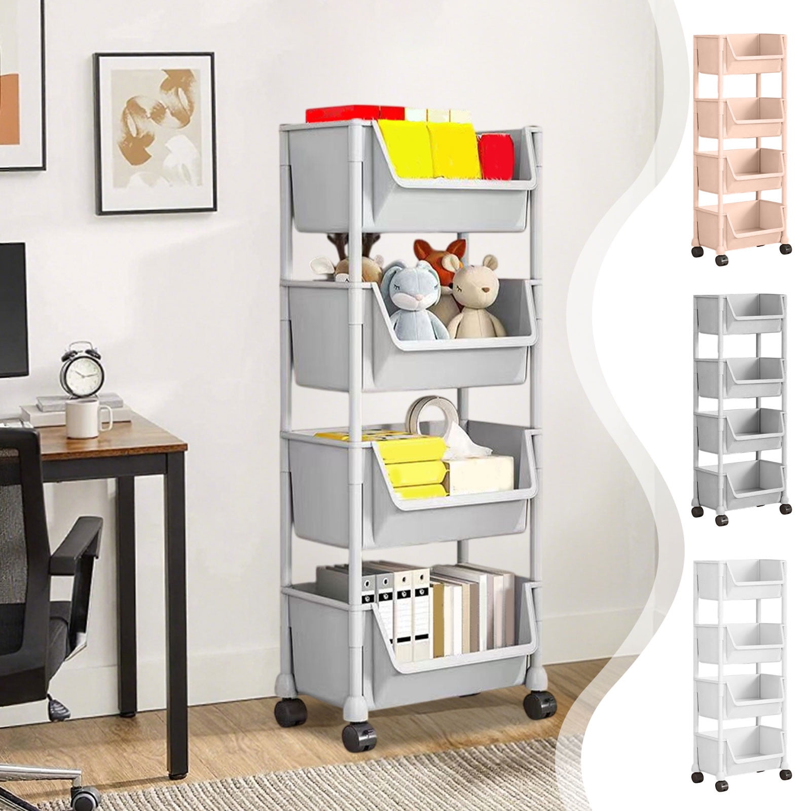 Bookshelf Organizer, Mobile Under-Table Cart, Multi Tiered, Metal ...