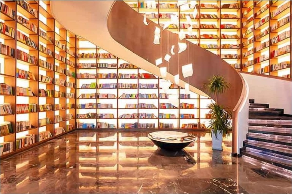 Bookshelf Photography Backdrop Modern Stylish Library Online Teaching ...