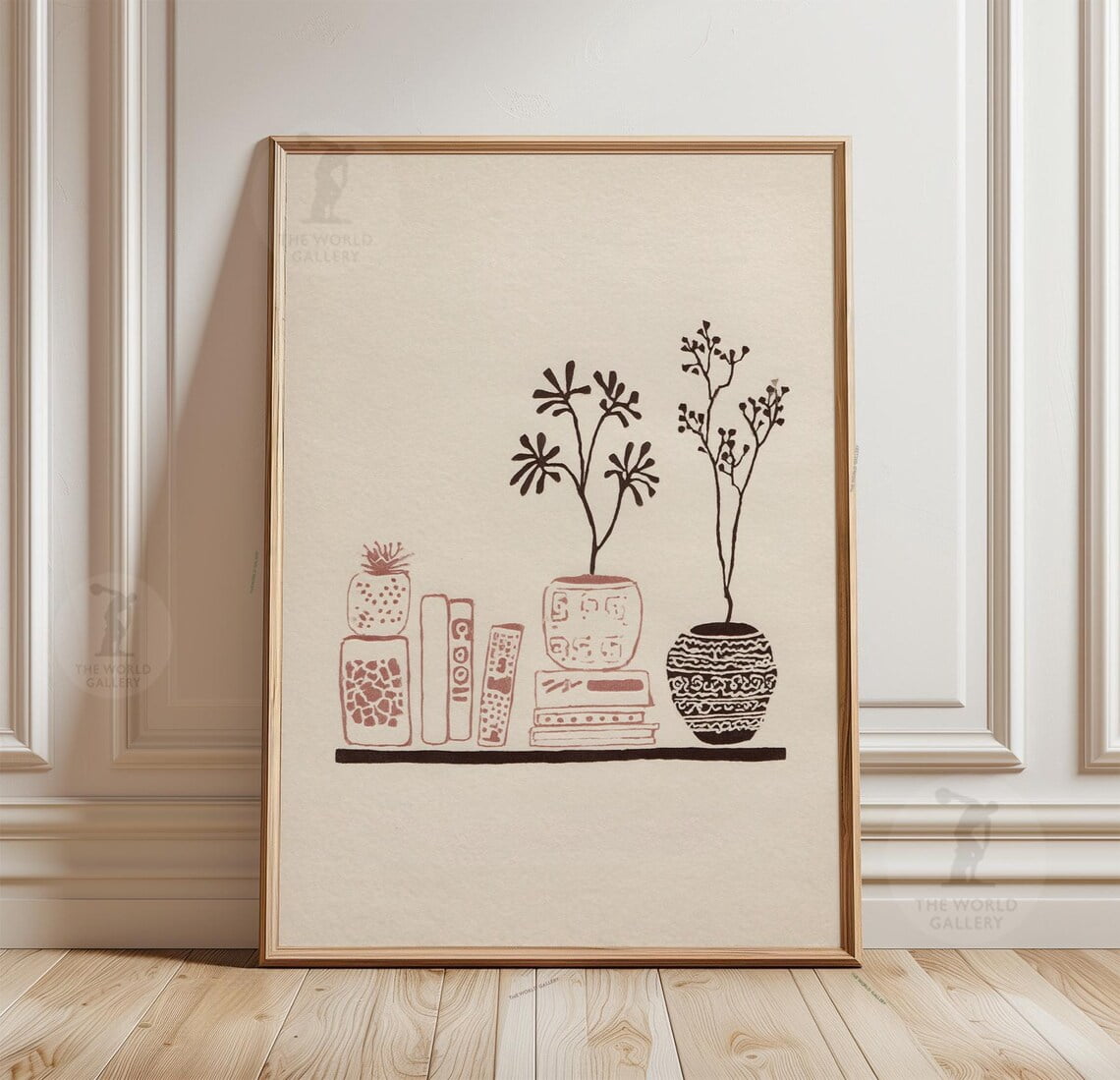 Bookshelf Poster Minimal Shelf Wall Art Plant And Book Illustration ...