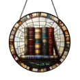 Bookshelf Reading Window Sun Catcher, Bright Stained Glass Style ...