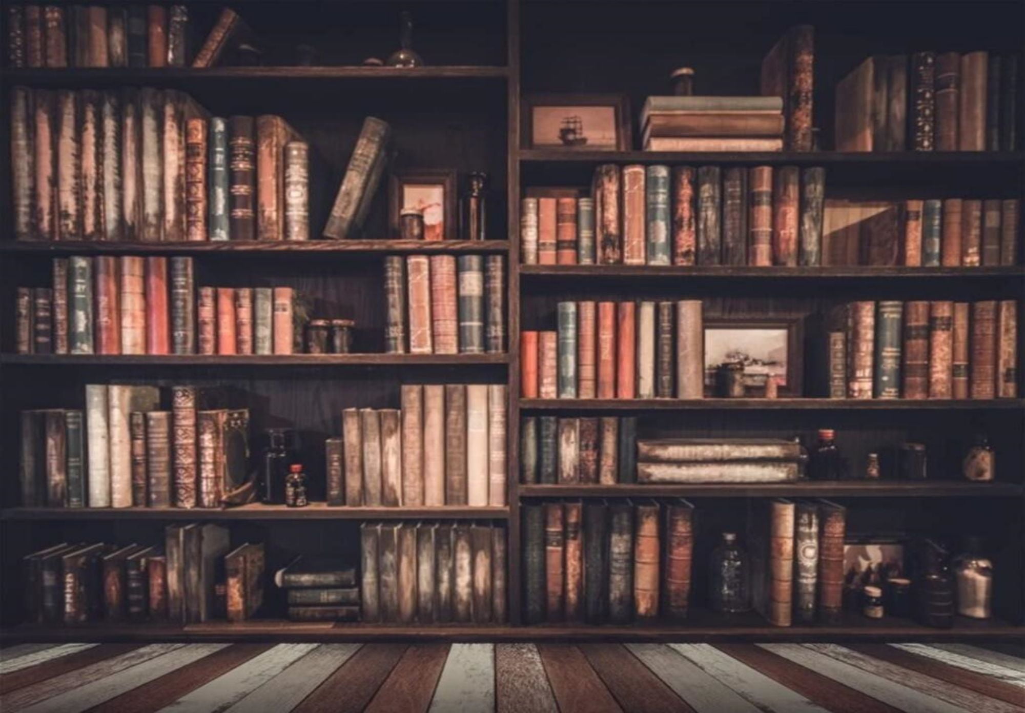 Bookshelf Retro Bookstack Ancient Library Background Custom Birthday Backdrop Party Baby Shower ...