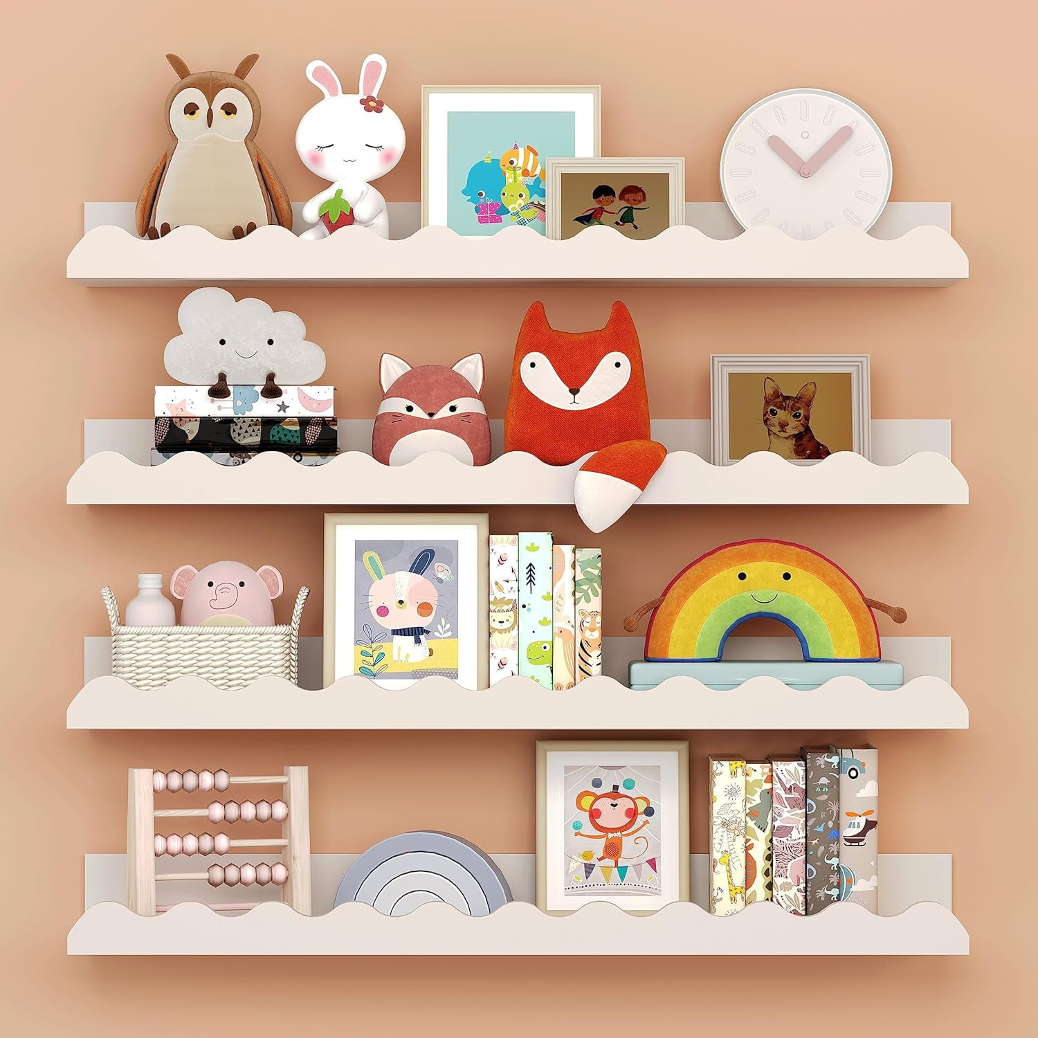 Bookshelf Set of 4 - White Floating Nursery Book Shelves, Picture Ledge ...