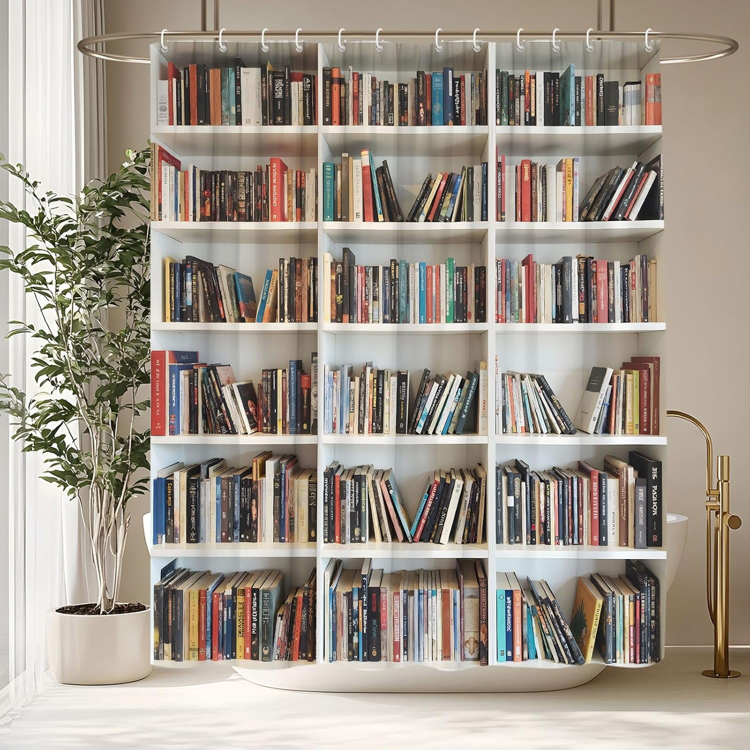 Bookshelf Shower Curtain Vintage Library Learning Educational Study ...