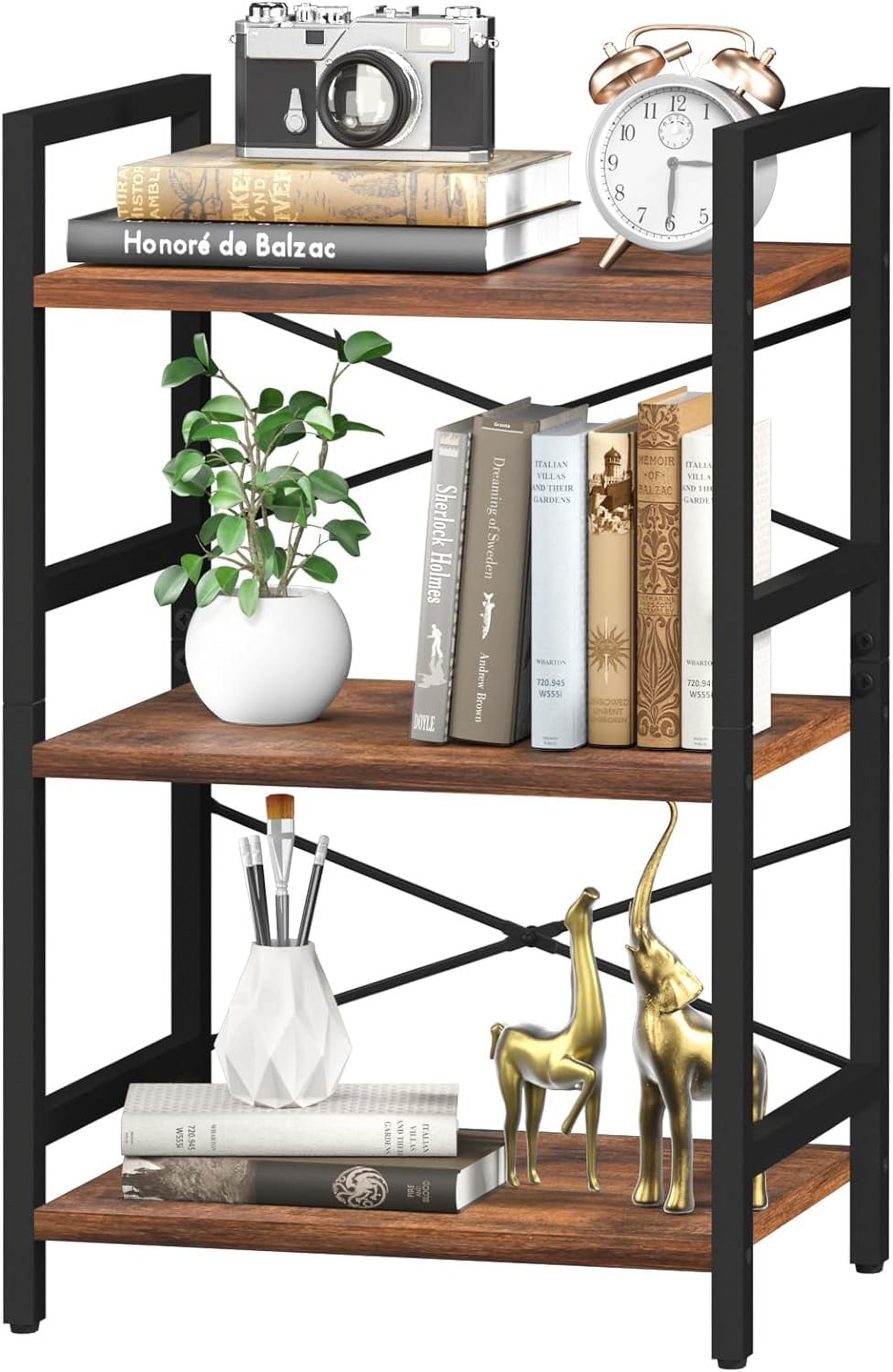 Bookshelf Small Book Shelf, Solid Industrial 3 Tier Shelf Bookcase ...