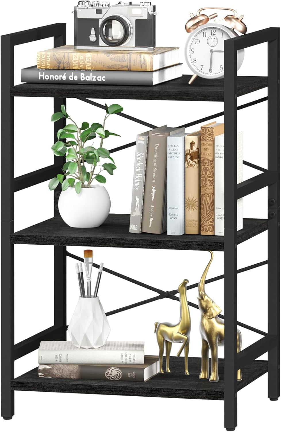 Bookshelf Small Book Shelf, Solid Industrial 3 Tier Shelf Bookcase ...
