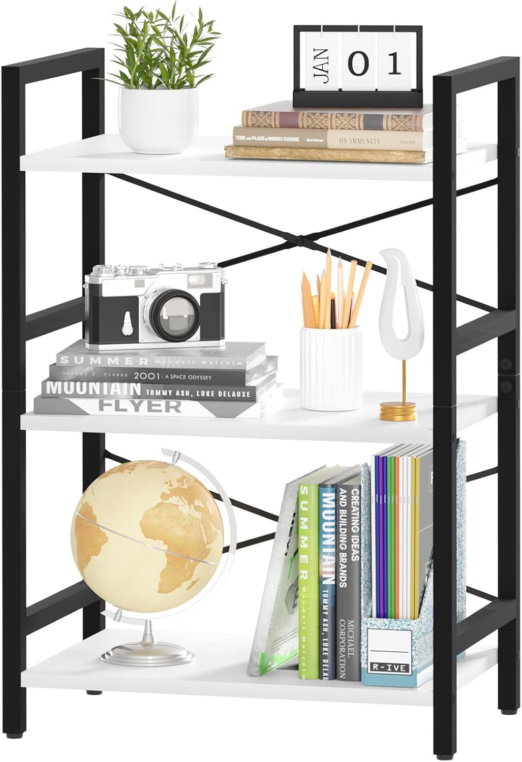 Bookshelf Small Book Shelf, Solid Industrial 3 Tier Shelf Bookcase ...