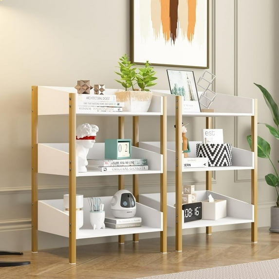 Bookshelf,Small White Bookcase,3-Tier Open Storage Shelf Organizer ...