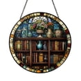 Bookshelf Stained Glass Round Suncatcher, Library Inspired Window ...