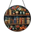 Bookshelf Stained Glass Round Suncatcher – Library Window Hanging Decor ...