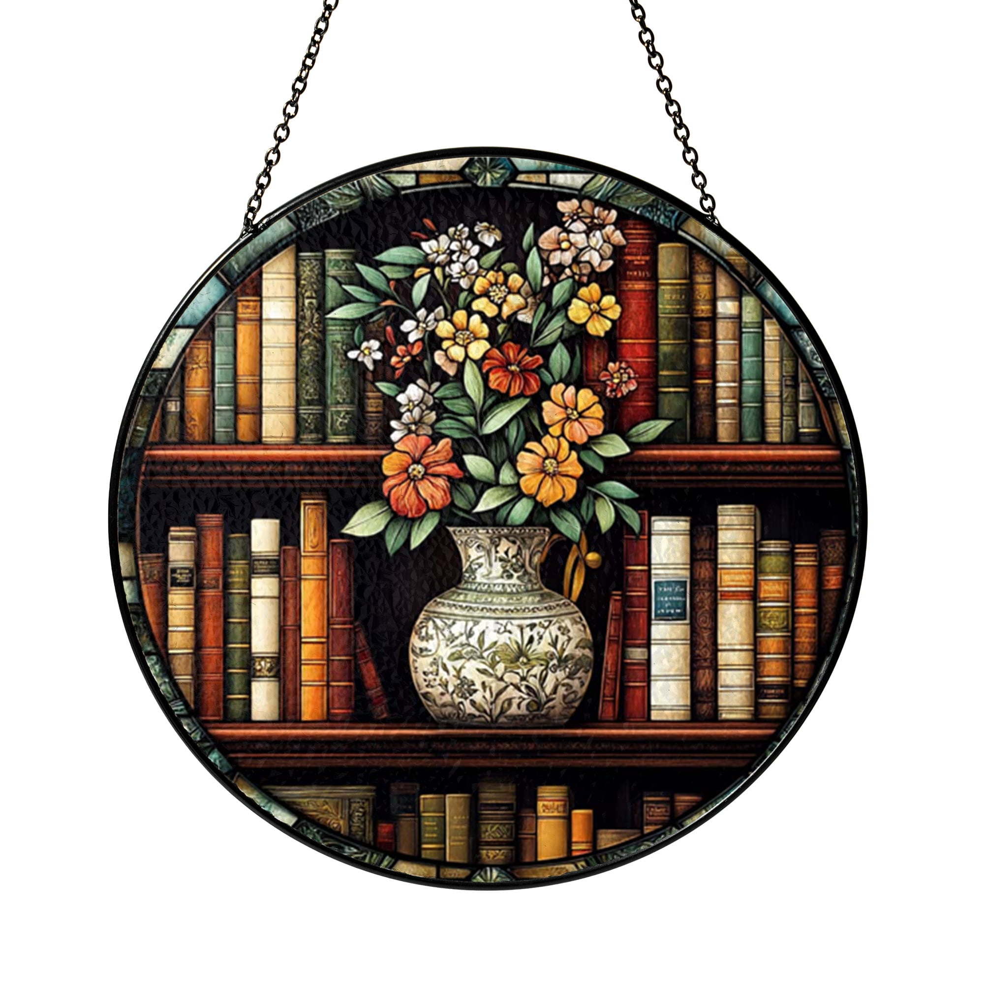 Bookshelf Stained Glass Style Window Suncatcher, Cozy Library ...