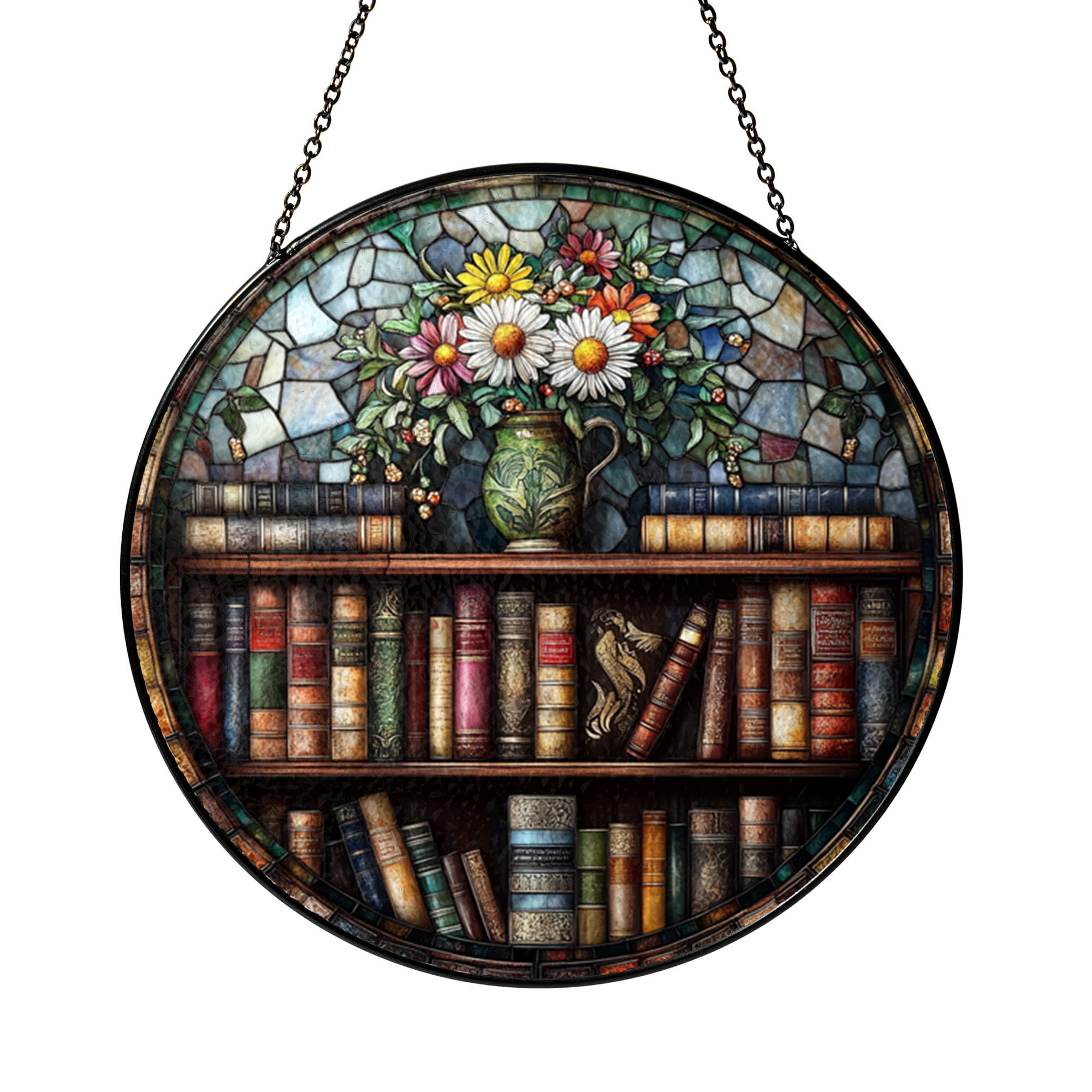 Bookshelf Stained Glass Suncatcher Window Art, Literary Decor and ...