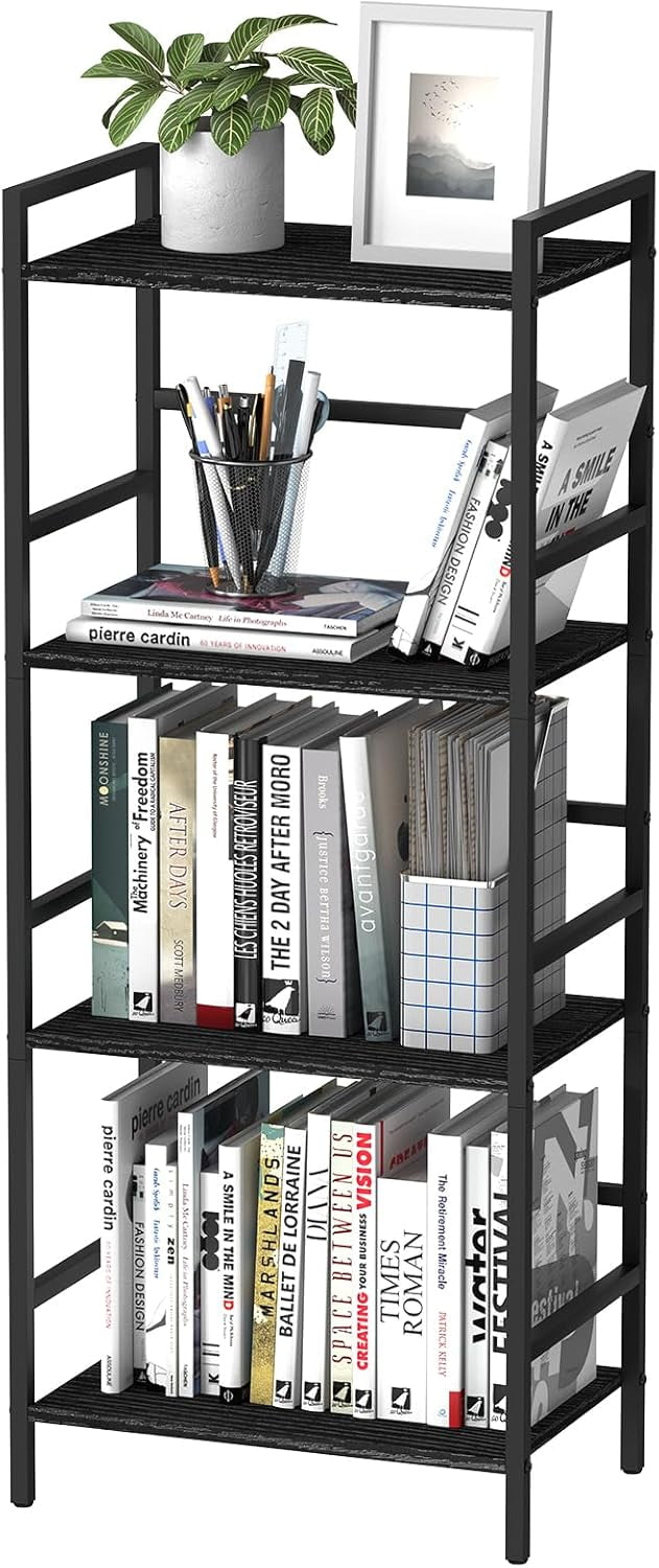 Bookshelf with Storage Black Bookcase Shelf Industrial Wooden ...