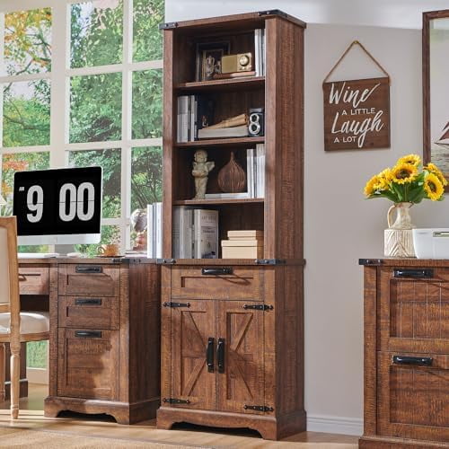 Bookshelf with Storage Cabinet, 72" Tall Farmhouse Bookcase with ...