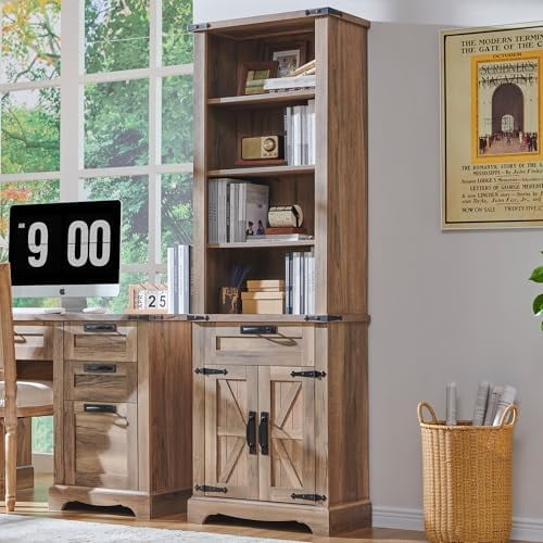 Bookshelf with Storage Cabinet, 72" Tall Farmhouse Bookcase with ...