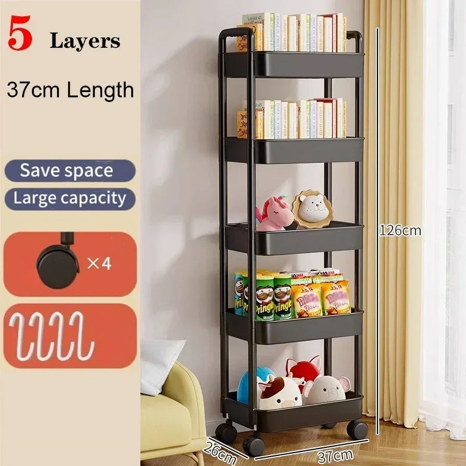 Bookshelf Storage Trolley Mobile Kitchen Organizer Cart With Wheels ...