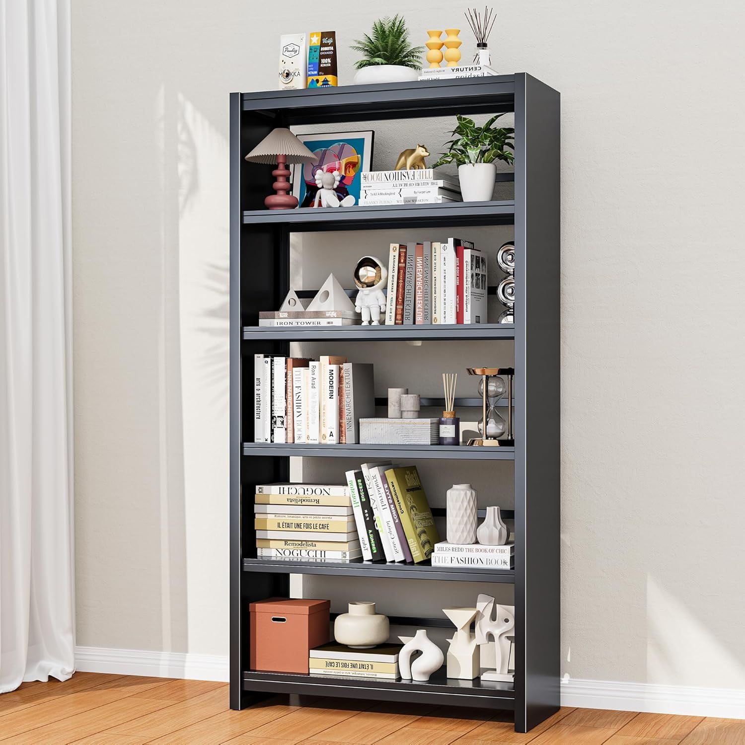 Bookshelf, Tall Bookcase for Books, CDs, Movies, Garage Kit, 5 Tier ...
