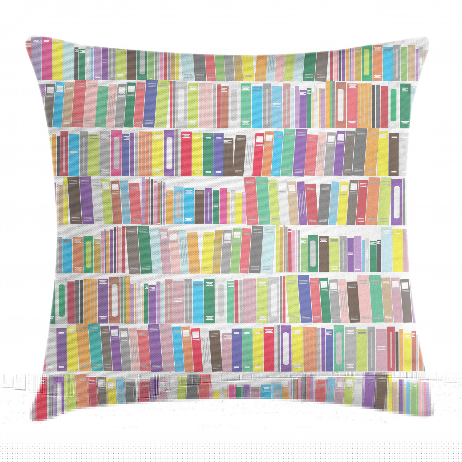 Bookshelf Throw Pillow Cushion Cover, Cartoon Library with Colorful ...