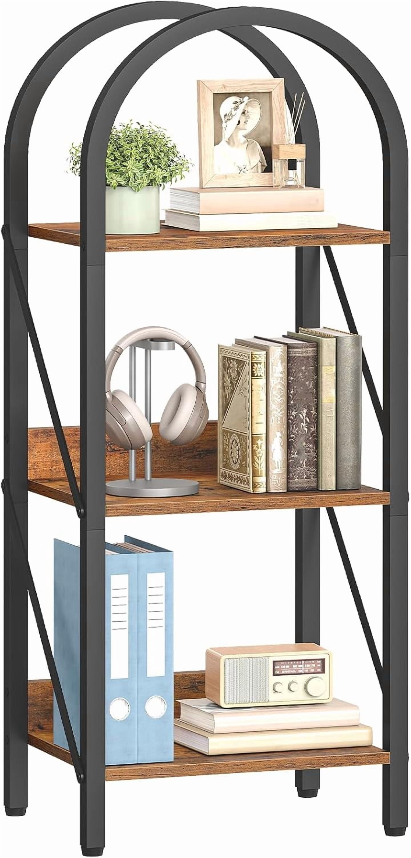 Bookshelf, Tier Arched Bookshelf, Industrial Bookcase with Metal Frame ...