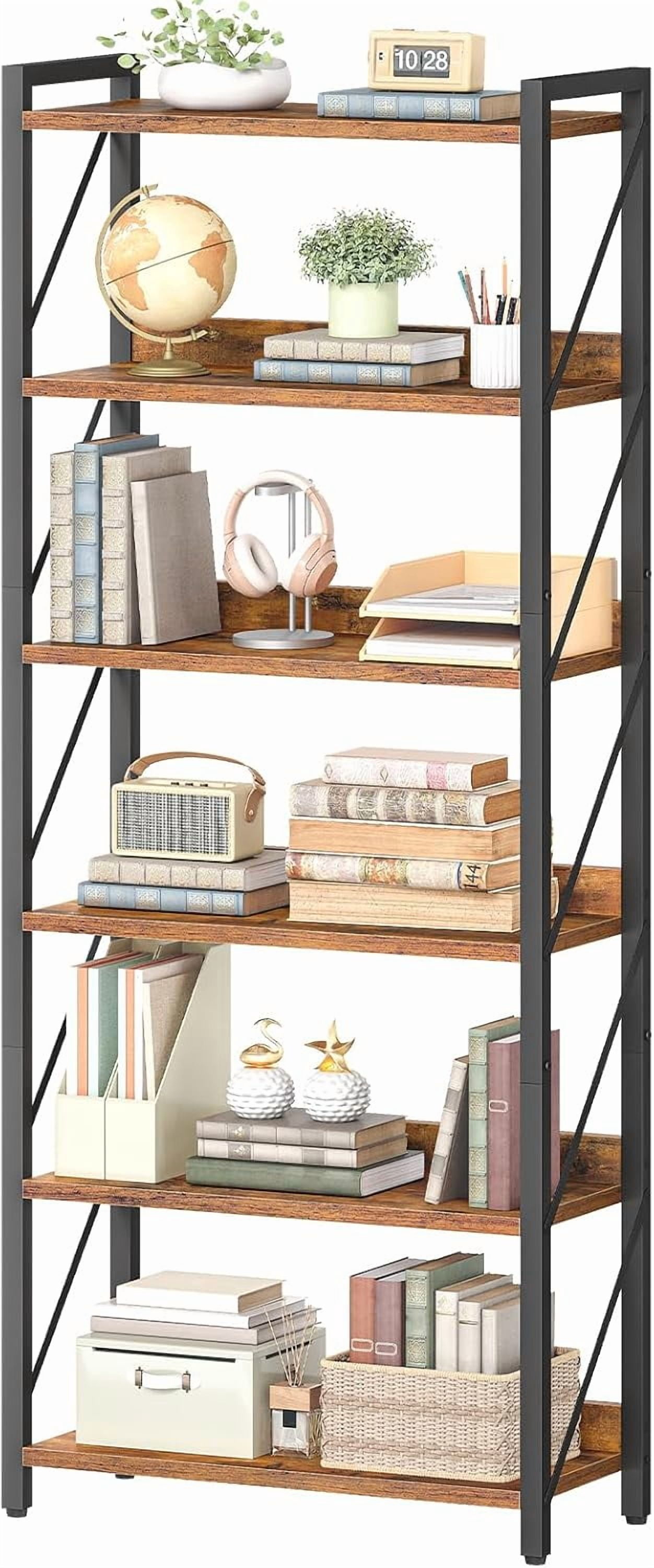 Bookshelf, Tier Industrial Bookcase, Book Shelf Storage Organizer, Tall ...