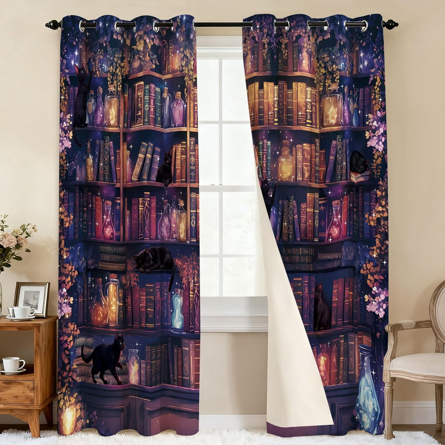 Bookshelf Vintage Light Filtering Curtains for Bedroom 84In Long 2 ...