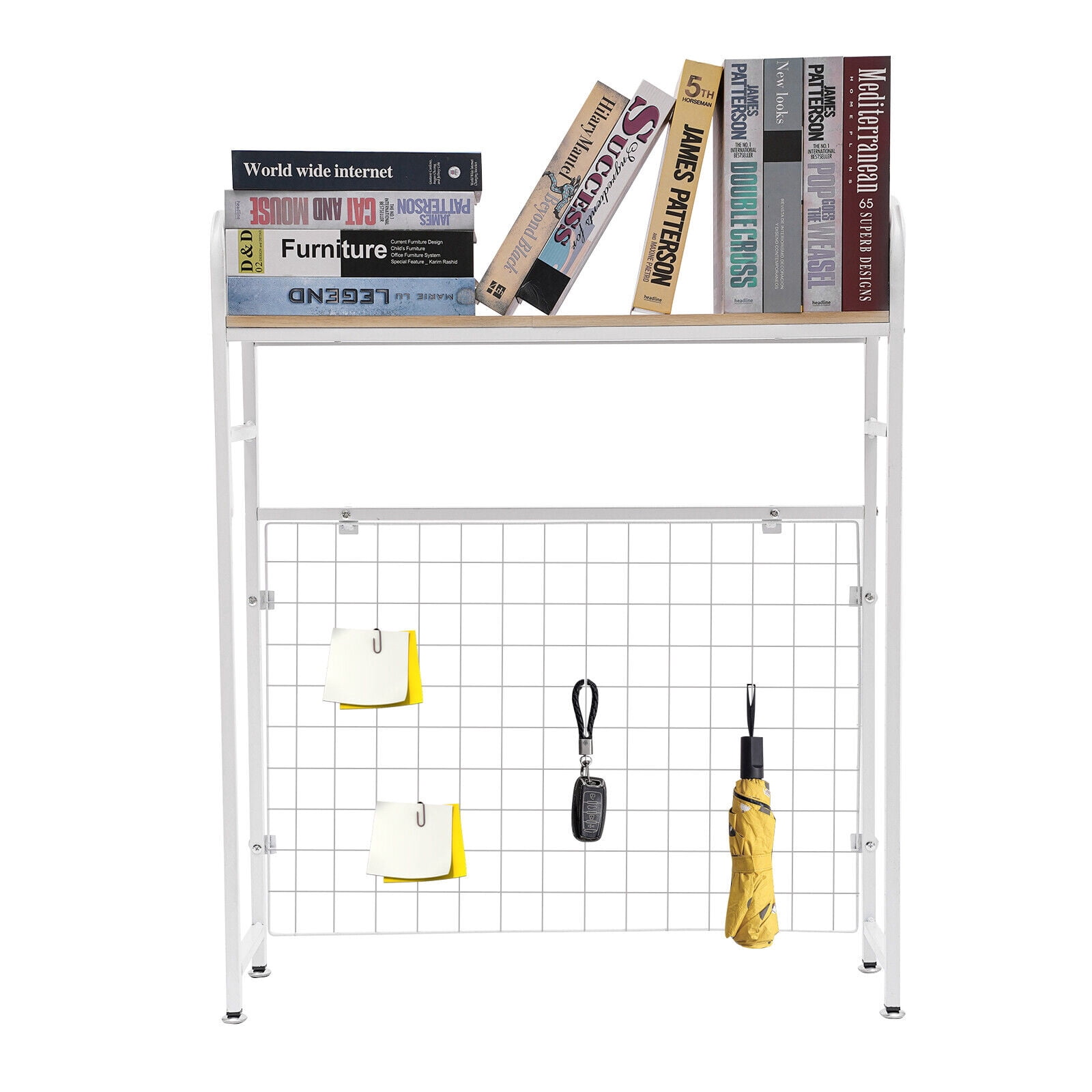 Bookshelf W/ Grid Panel Desk Storage Shelf Computer Desktop Bookcase ...