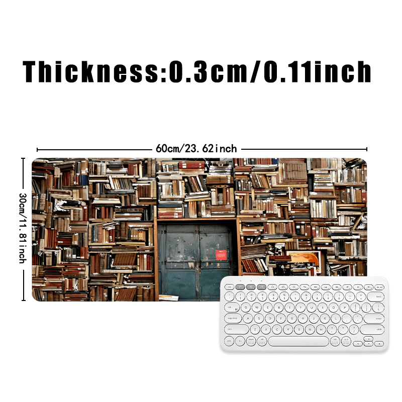 Bookshelf Wall Design Mouse Pad 31.5 x 11.82 Inches Rubber Surface for ...