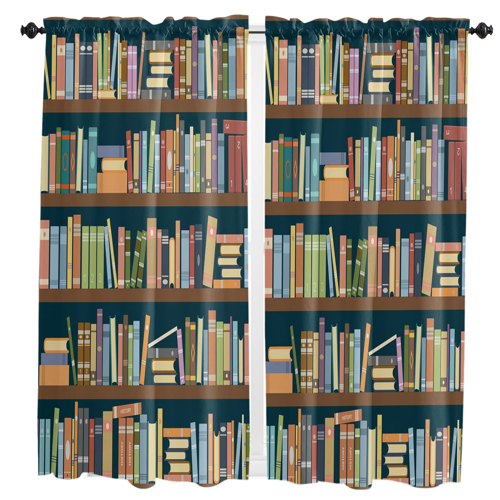 Bookshelf Wall Textbook Curtains For Living Room Bedroom Window ...