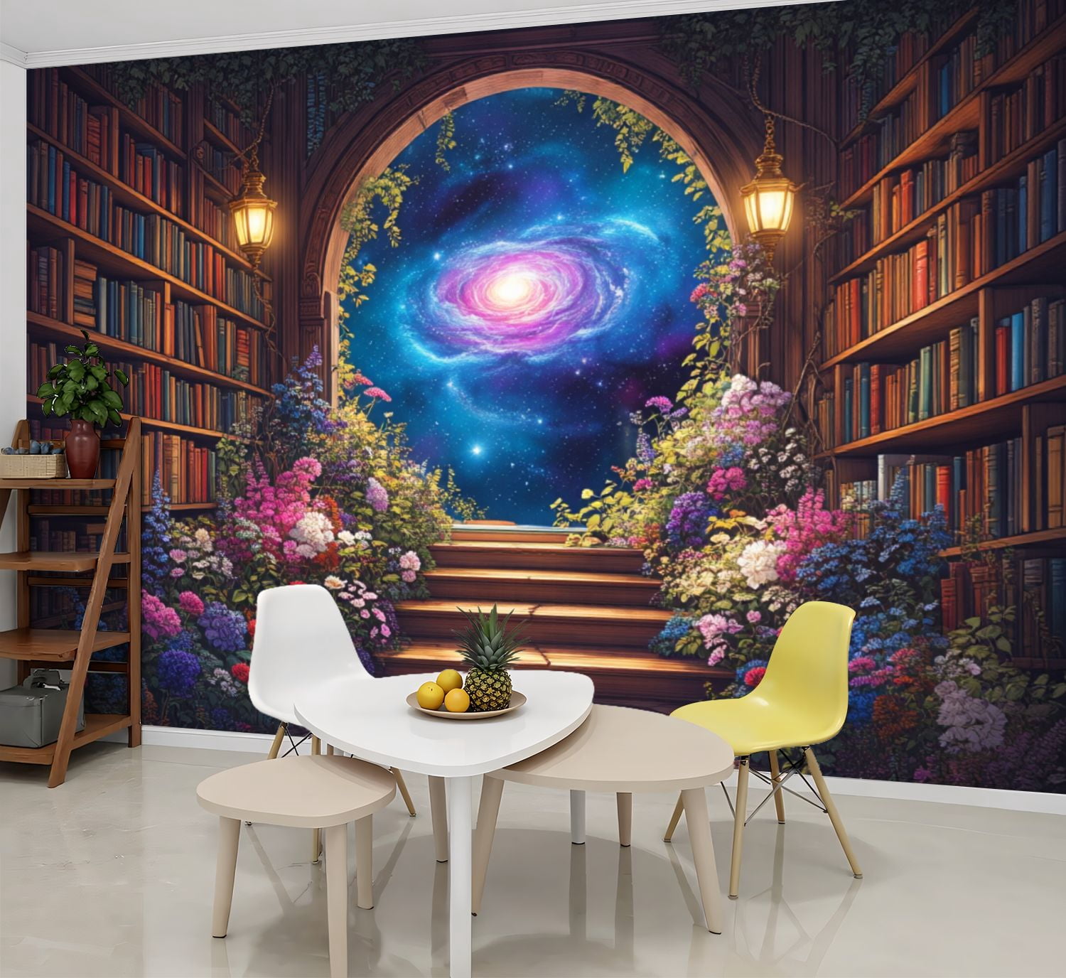 Bookshelf Wallpaper Floral Bookshelf Library Vintage Plant Flower Peel