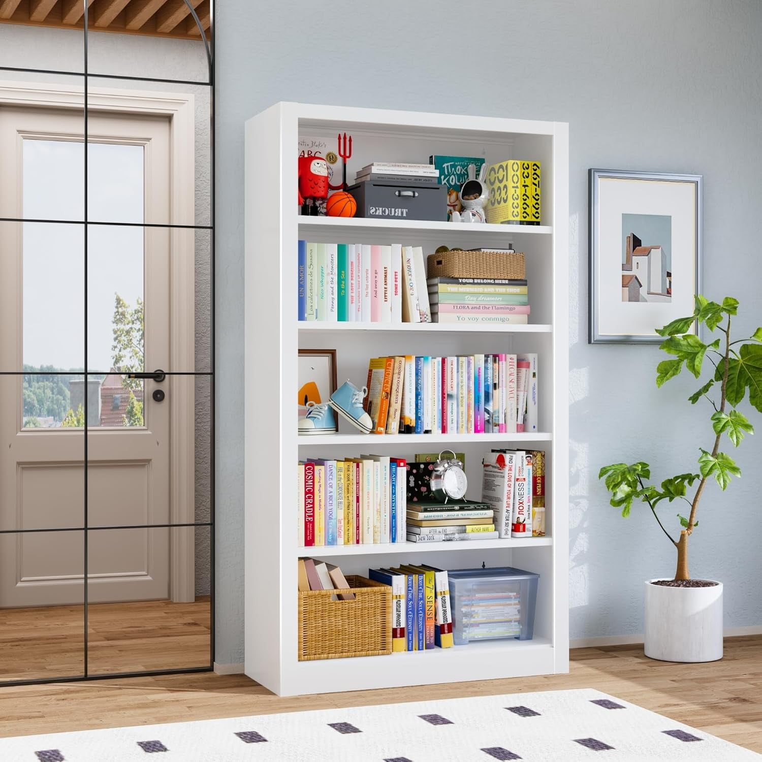 Bookshelf,White Metal Bookshelves,33" Wide Open Bookcase with ...