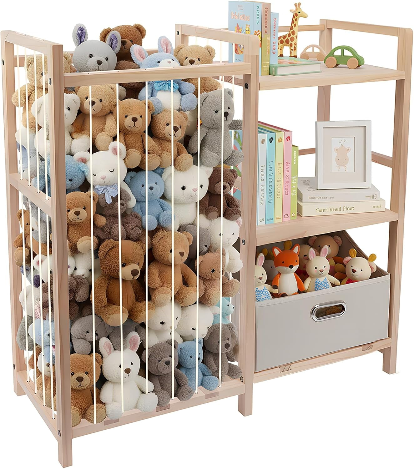 Bookshelf and Toy Storage, Bookcase with Movable Drawer, Stuffed Animal ...