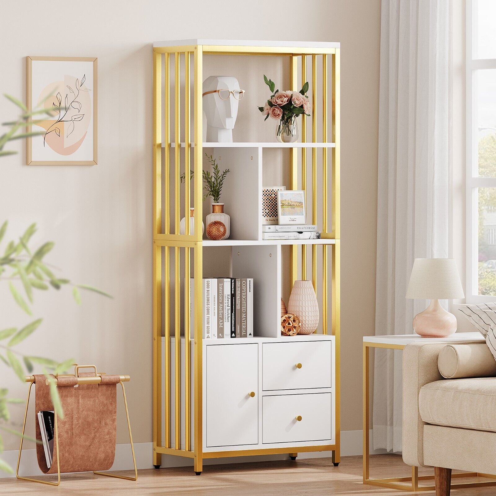 Bookshelf with 3 Drawers Large Storage Shelf Bookcase Display Rack ...