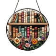 Bookshelf with Flowers Window Suncatcher Decor, Artistic Stained Glass ...