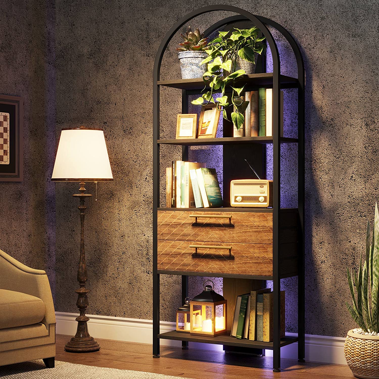 Tribesigns 70.8" Industrial Wood Bookcase, 4-Tier Open Bookshelf ...