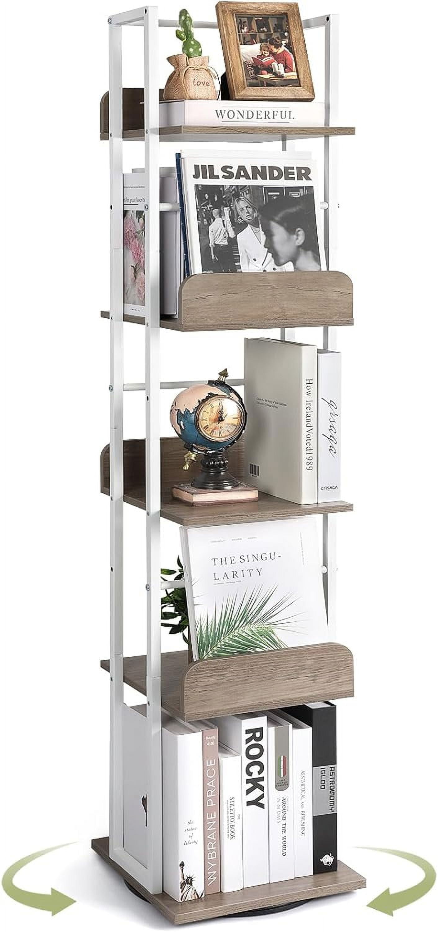 Bookshelves 5-Tier, Rotating Bookshelf Tower for Corner, Small Bookcase ...