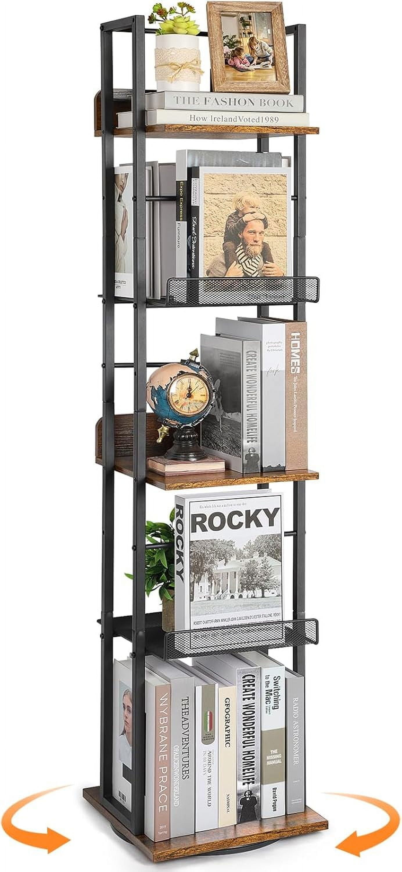 Bookshelves 5-Tier, Rotating Bookshelf Tower for Corner, Small Narrow ...