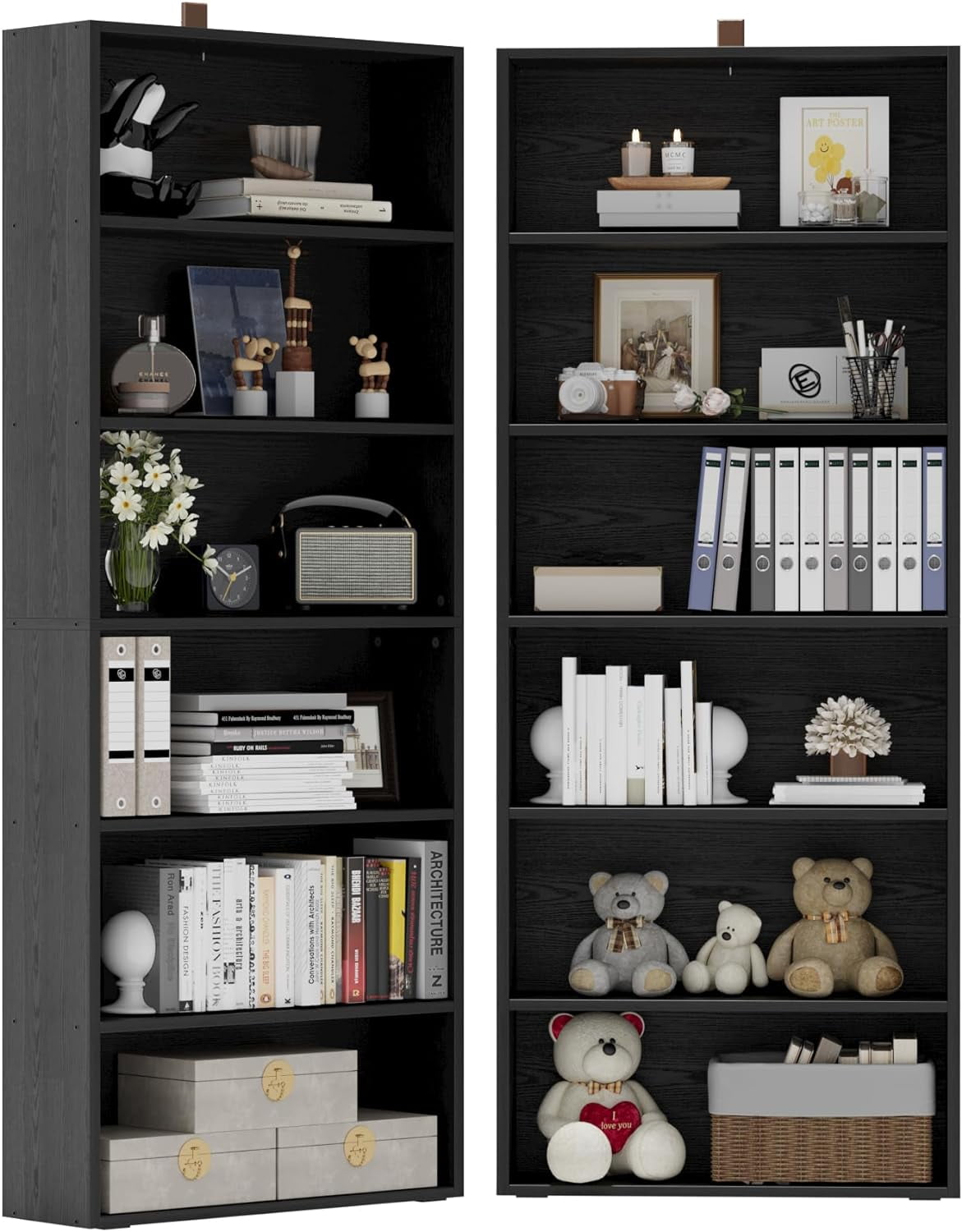 IRONCK Bookshelves and Bookcases Set of 2 Floor Standing 6 Tiers ...