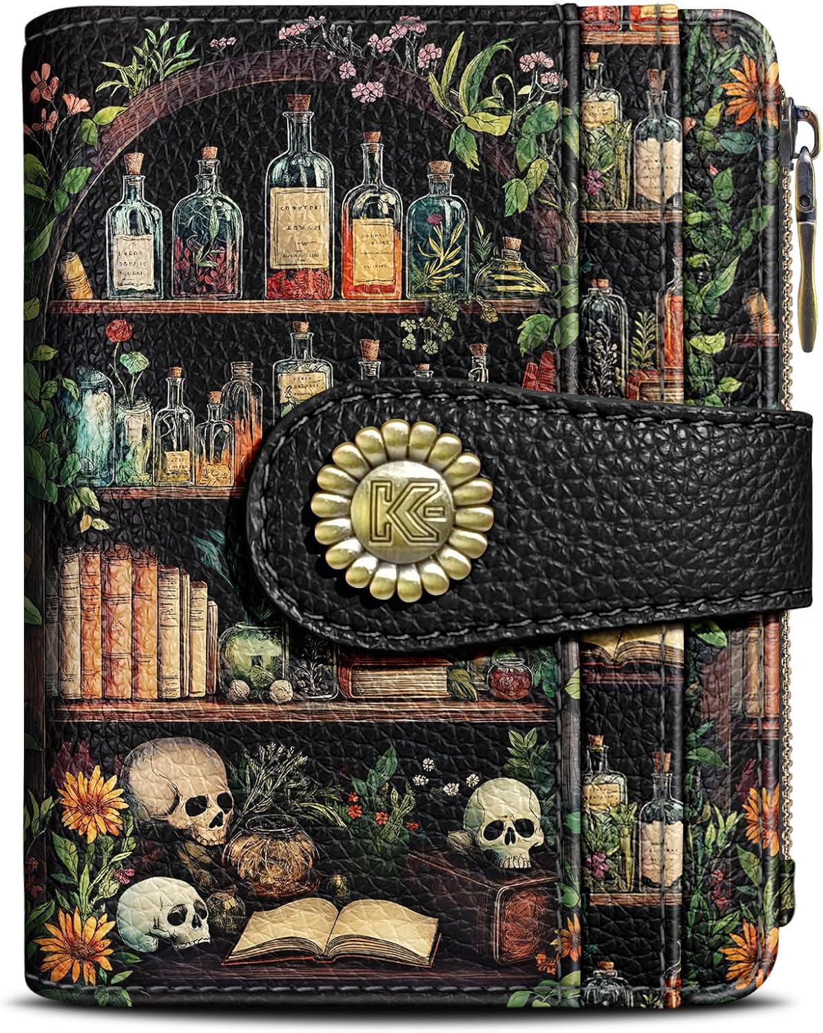 Bookshelves Skull Goth Gothic Small Rfid Women Wallet Bifold Zipper ...