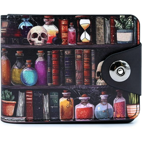 Bookshelves Skull Small Wallet RFID Blocking Bifold Credit Card Holder ...