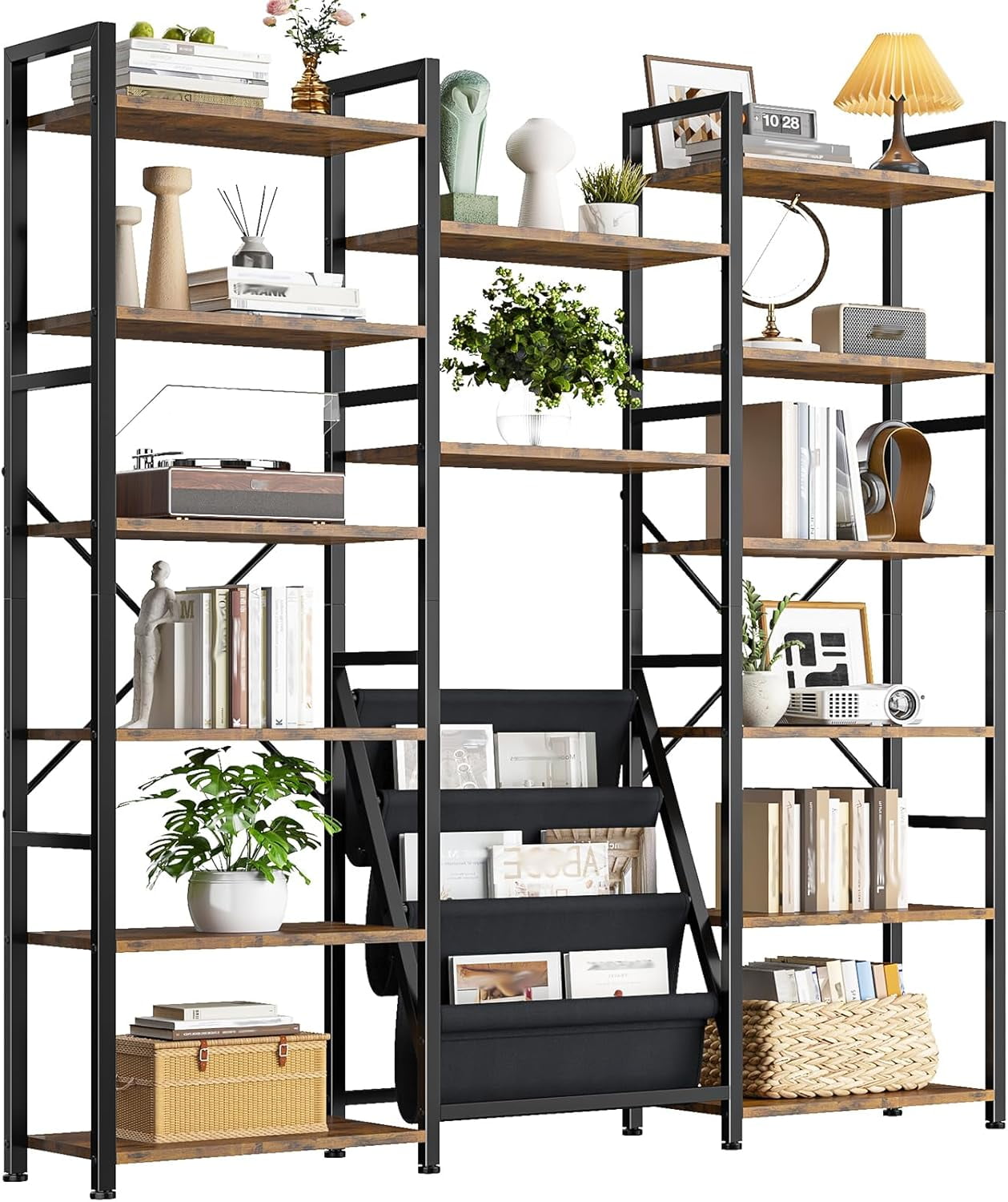 Bookshelves and Bookcases 6 Tiers,Triple Wide Bookshelf, Large Etagere ...