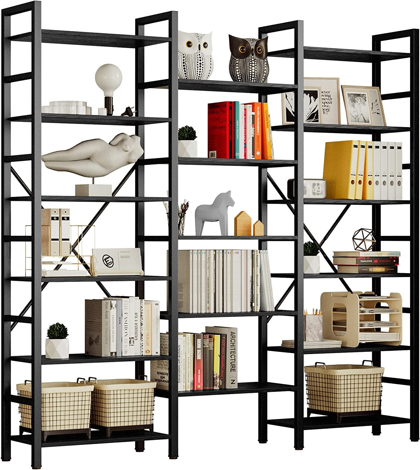 Bookshelves triple wide industrial bookshelf, large etagere bookshelf ...