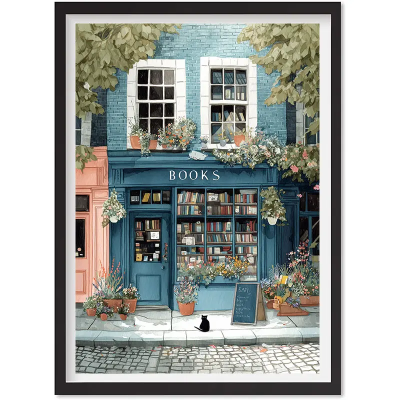 Bookshop Wall Art – Cozy Bookstore Illustration Print, Whimsical ...