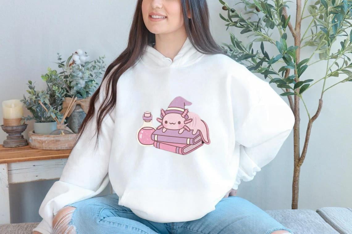 Bookstack Familiar Hoodie Magic Axolotl and Reading Style, for men ...