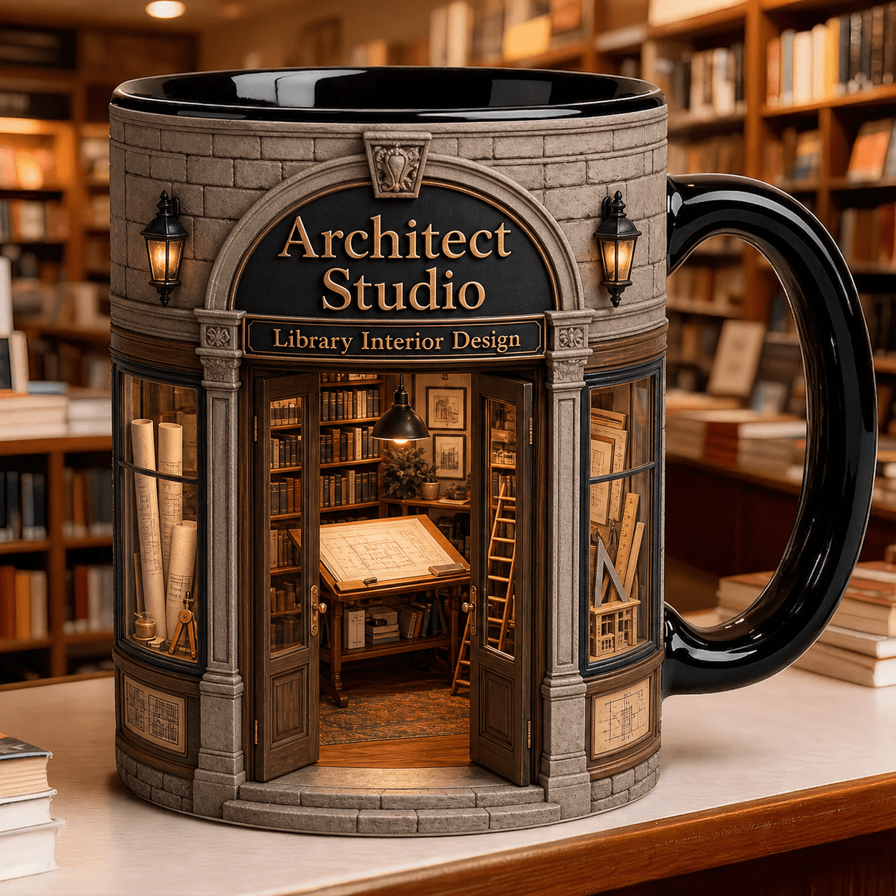 Bookstore Accent Mug, Architect Studio Library Interior Gift for Book ...